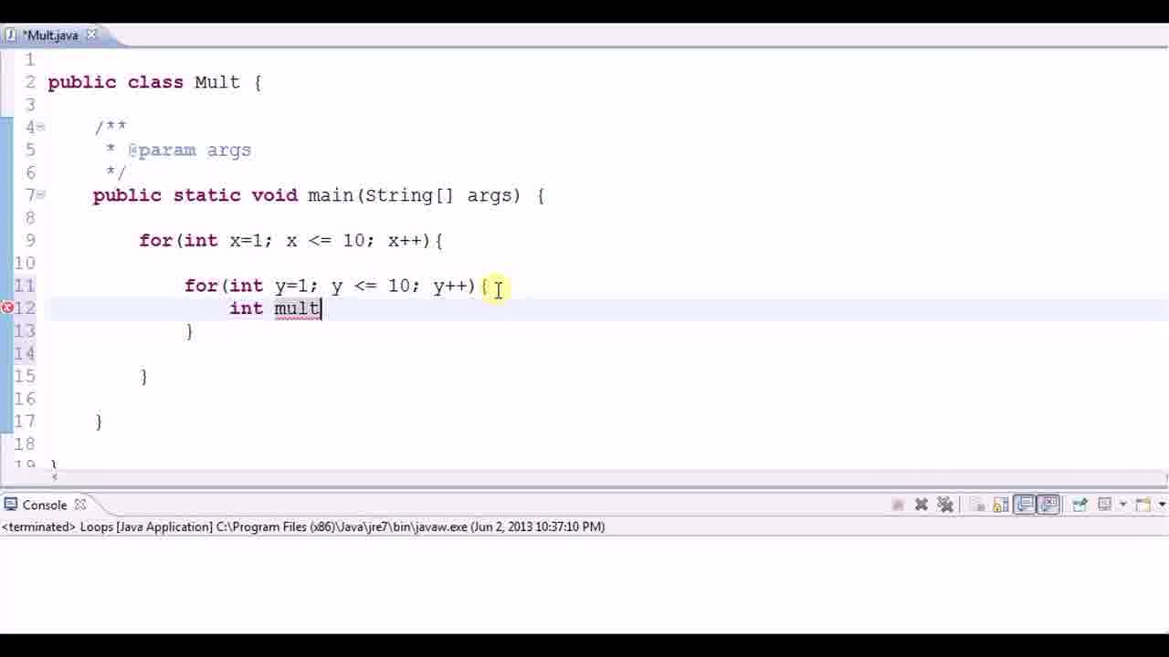 Multiplication Table Using Nested For Loop In C